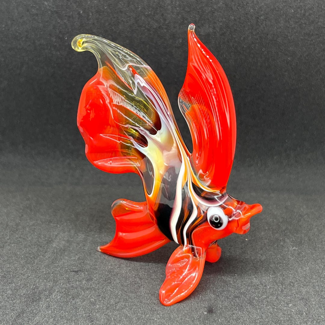 Red Glass Fish Figurine - Blown Glass Fish Sculpture - Decorative Glass ...