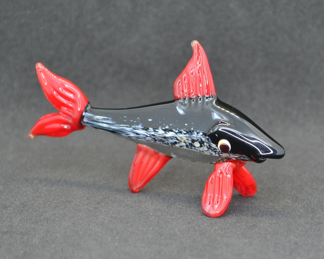 Black Glass Fish Figurine - Small Glass Fish Sculpture - Decorative ...