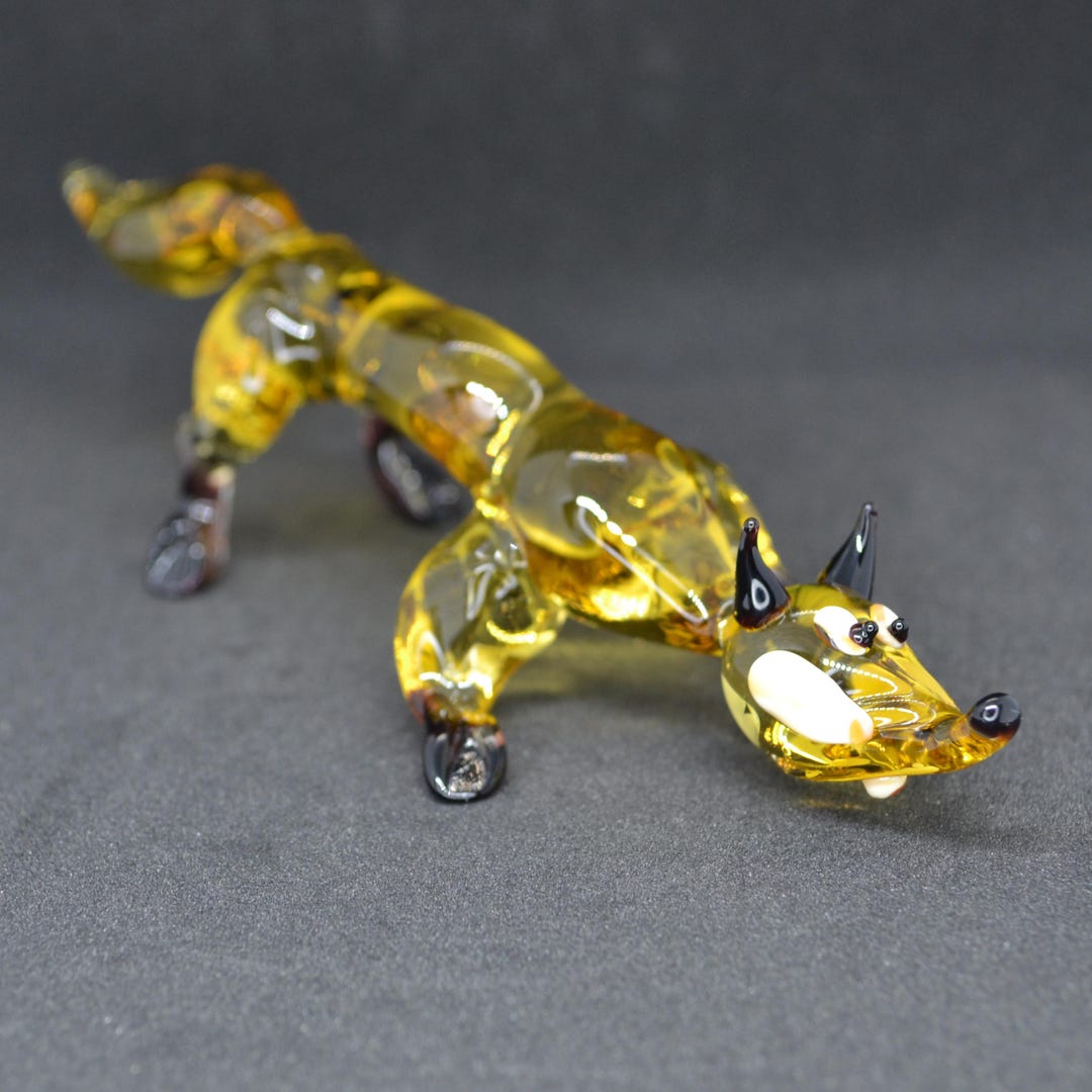 Yellow Glass Fox Figurine - Blown Glass Fox Sculpture - Collectible Fox ...