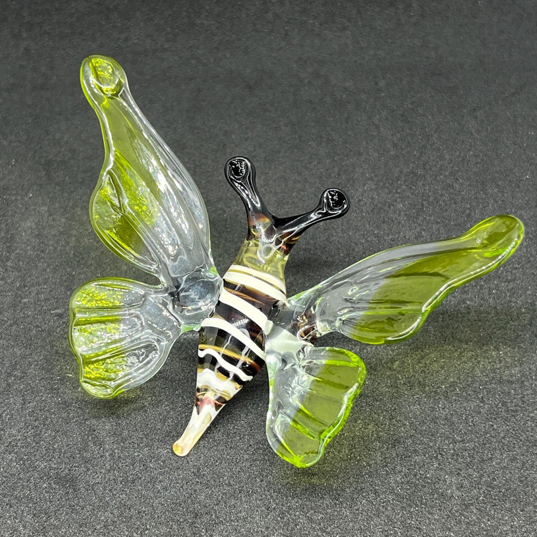 Handmade Green Blown Glass Butterfly Figurine: Collectible Insect Decor ...