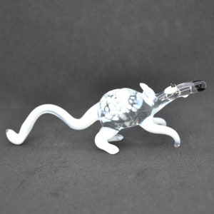 White Glass Mouse Figurine - Blown Glass Animal Sculpture - Decorative ...
