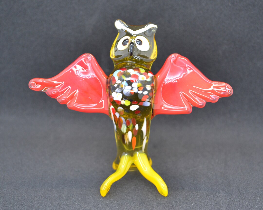 Glass Owl Figurines - Red Owl Home Decor - Blown Glass Owl Christmas ...