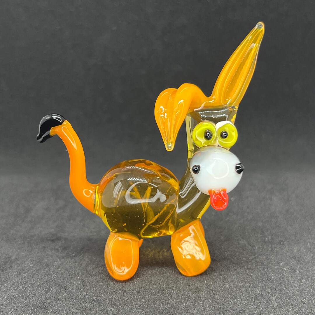 Orange Glass Donkey Figurine - Blown Glass Donkey Ornament - Decorative ...