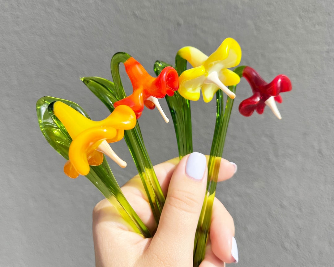 Glass Bell Flower Figurines - Bell Anniversary Decor - Glass Bell ...