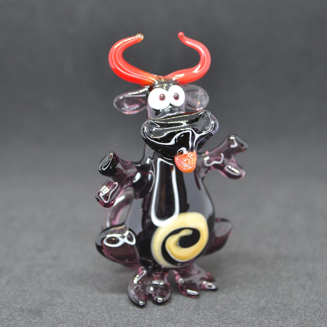 Purple Glass Cow Sculpture - Blown Glass Cow Figurine - Collectible ...