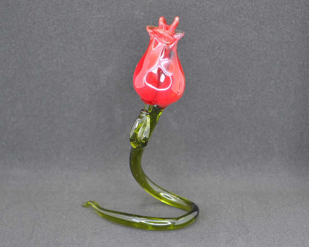 Glass Rose Flower Gift - Red Rose Flower Artificial - Glass Rose Stand ...