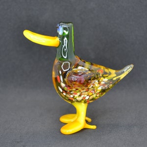 Glass Duck Figurine - Yellow Duck Glass Ornament - Glass Duck Statue ...