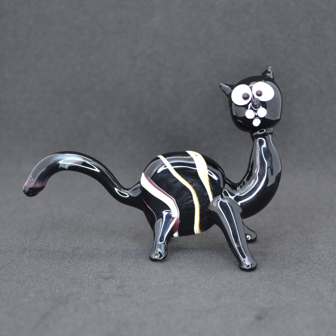 Glass Black Cat Figurine Murano Glass Cat Figurine Cat Gifts for Cat ...