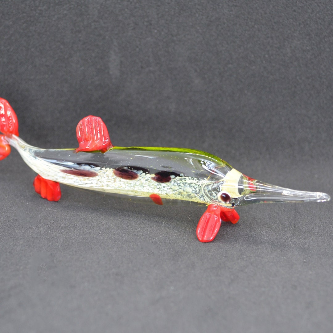 Blown Glass Pike Fish Sculpture - Yellow Glass Pike Fish Figurine ...
