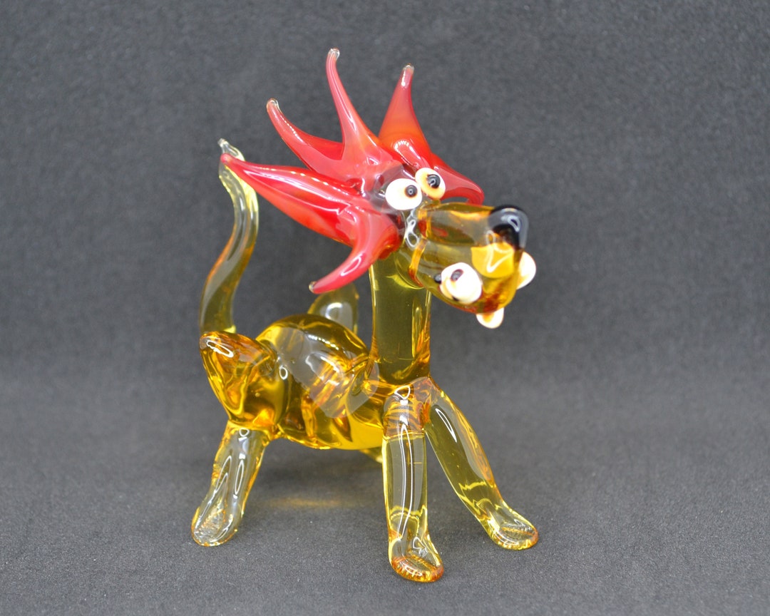 Glass Lion Figurine - Collectible Glass Lion Statue - Yellow Glass Lion ...