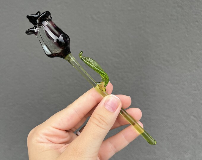 Glass Rose Flower Figurine Collectible Glass Rose Decoration Purple ...