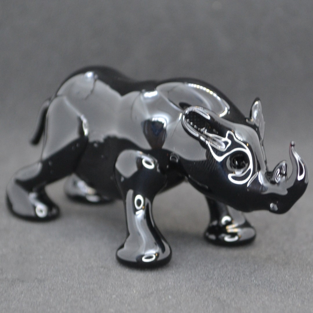 Glass Rhino Figurine Black Glass Rhinoceros Statue Blown Glass Rhino ...
