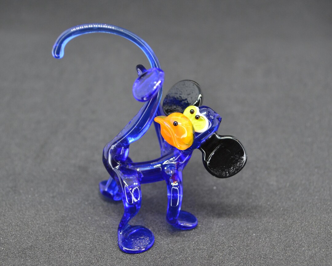 Glass Monkey Figurine - Blue Glass Monkey Statue - Glass Monkey ...