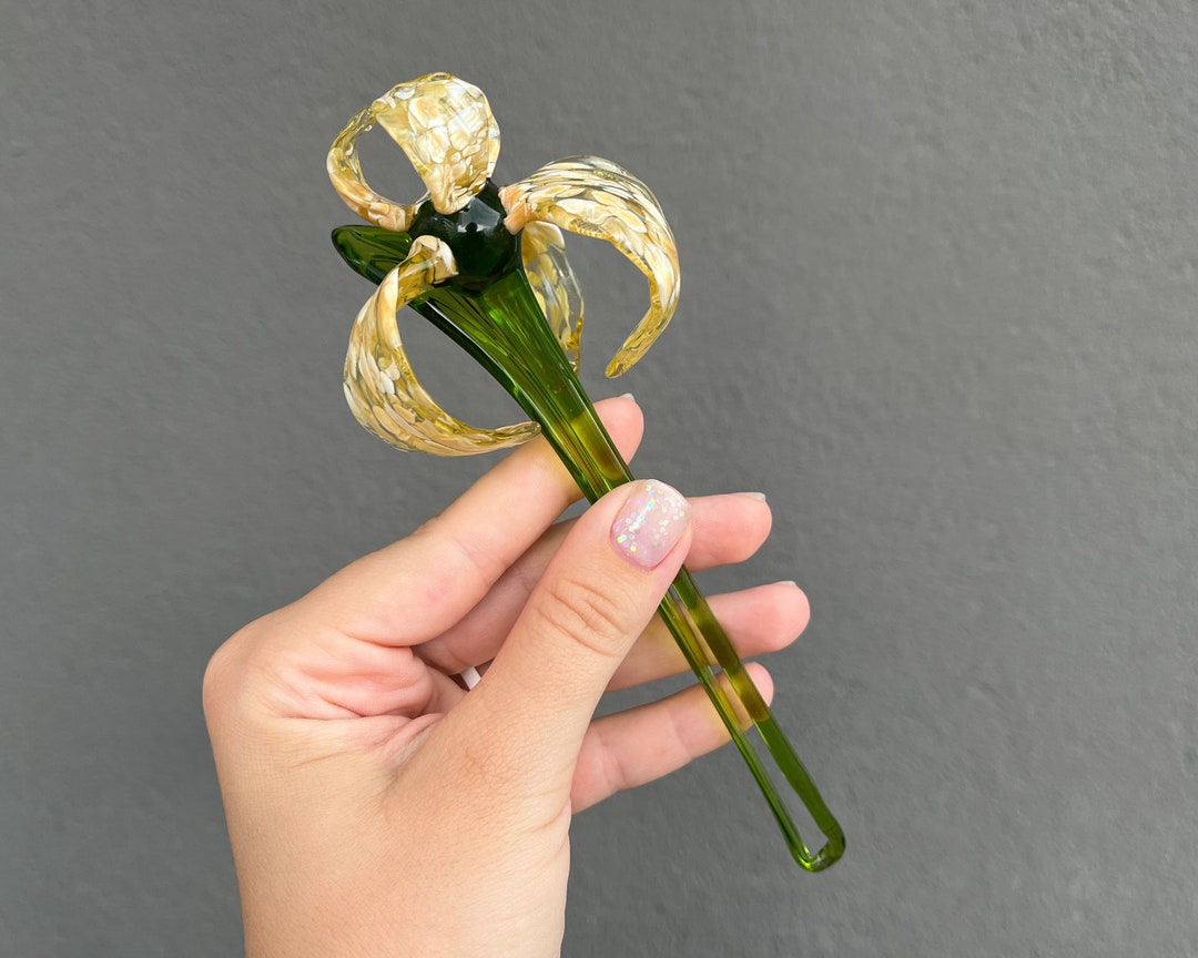 Yellow Glass Iris - Glass Flower Gift for Mom - Glass Flower for Vase ...