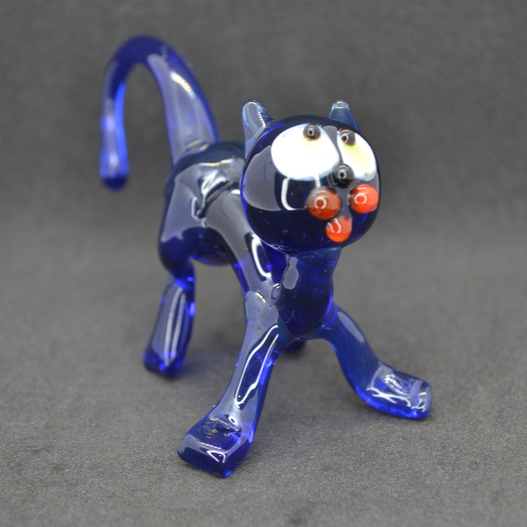 Blue Glass Cat Figurine Blown Glass Cat Figurines Glass Animal ...
