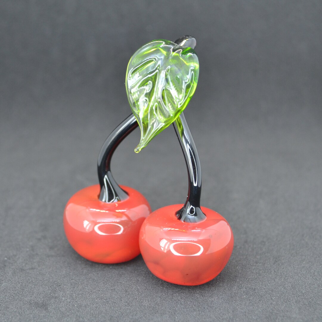Glass Cherry Figurine - Blown Glass Cherry Sculpture - Handcrafted Decorative Cherry Ornaments ...