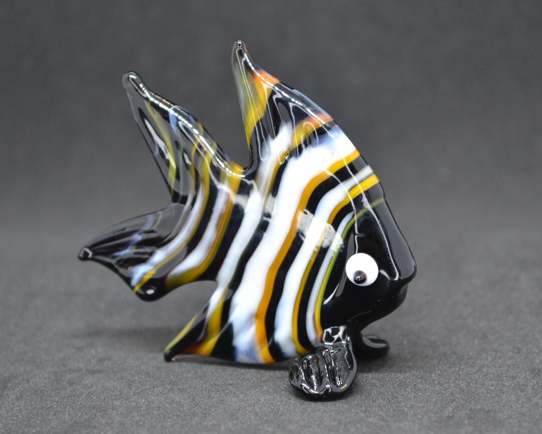 Black Glass Fish Figurine - Blown Glass Fish Sculpture - Decorative ...