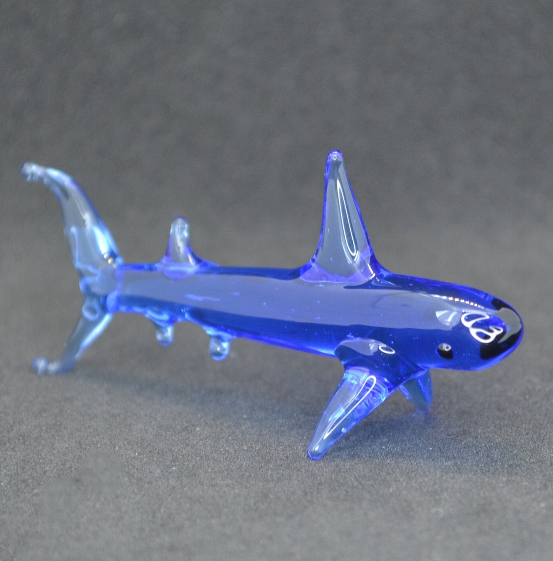 Small Glass Shark Sculpture - Little Glass Shark Figurine - Fish Decor ...