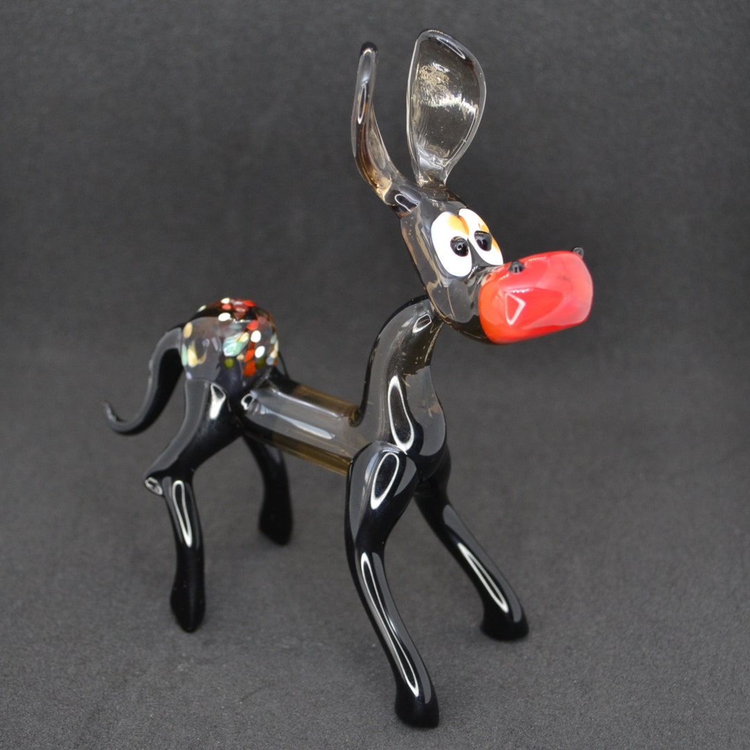 Black Glass Donkey Figurine - Decorative Donkey Scupture - Blown Donkey ...