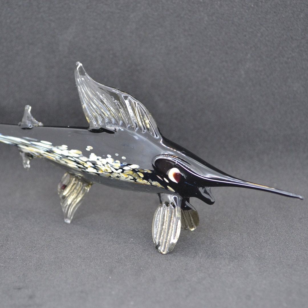 Glass Swordfish Sculpture Black Glass Swordfish Figurine Fish Decor for ...