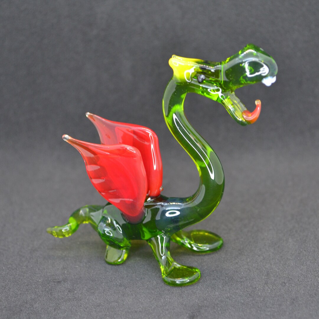 Blown Glass Dragon Statue - Green Glass Dragon Figurine - Decorative ...