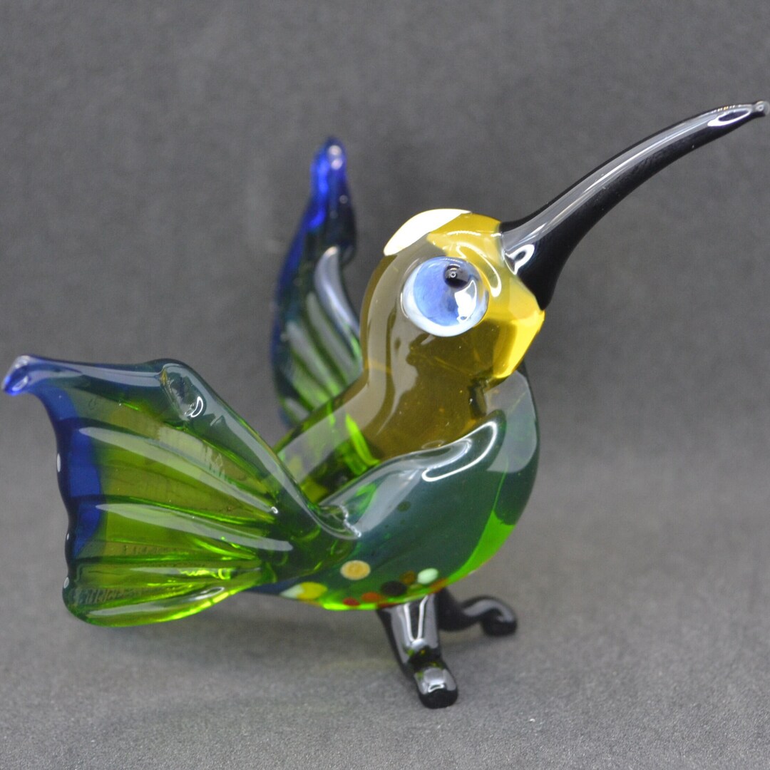 Green Glass Hummingbird Figurine Handcrafted Glass Hummingbird ...