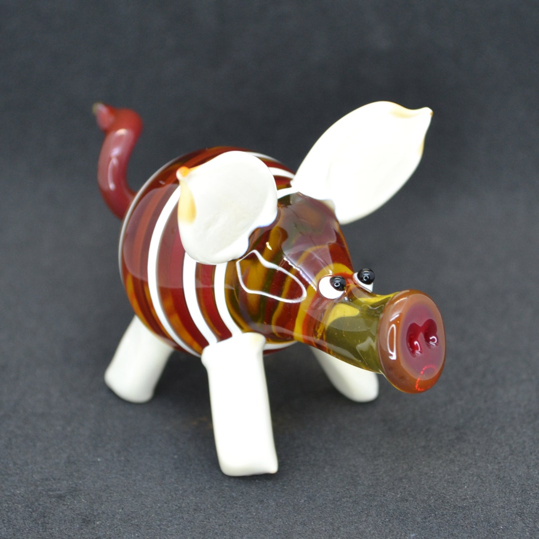 Glass Pig Figurine - Decorative Pig Sculpture - Blown Glass Pig Statue ...