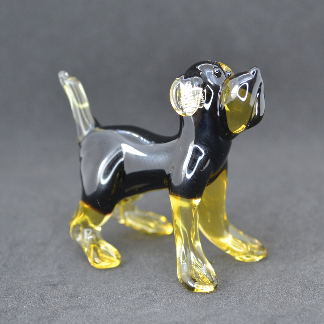 Black Glass Dog Sculpture - Collectible Glass Dog Statue - Blown Glass ...