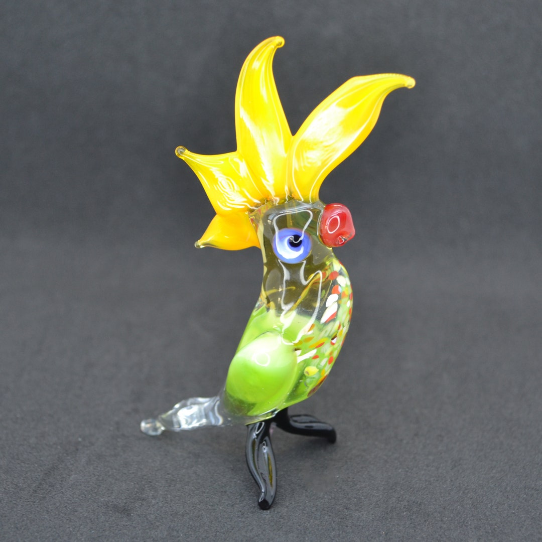 Glass Parrot Figurine Home Decor - Yellow Glass Parrot Sculpture ...