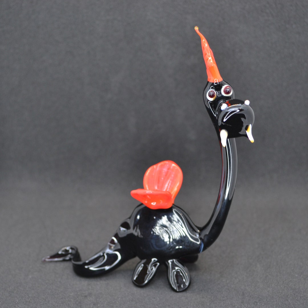 Black Glass Dragon Figurine - Blown Glass Dragon Statue - Decorative ...