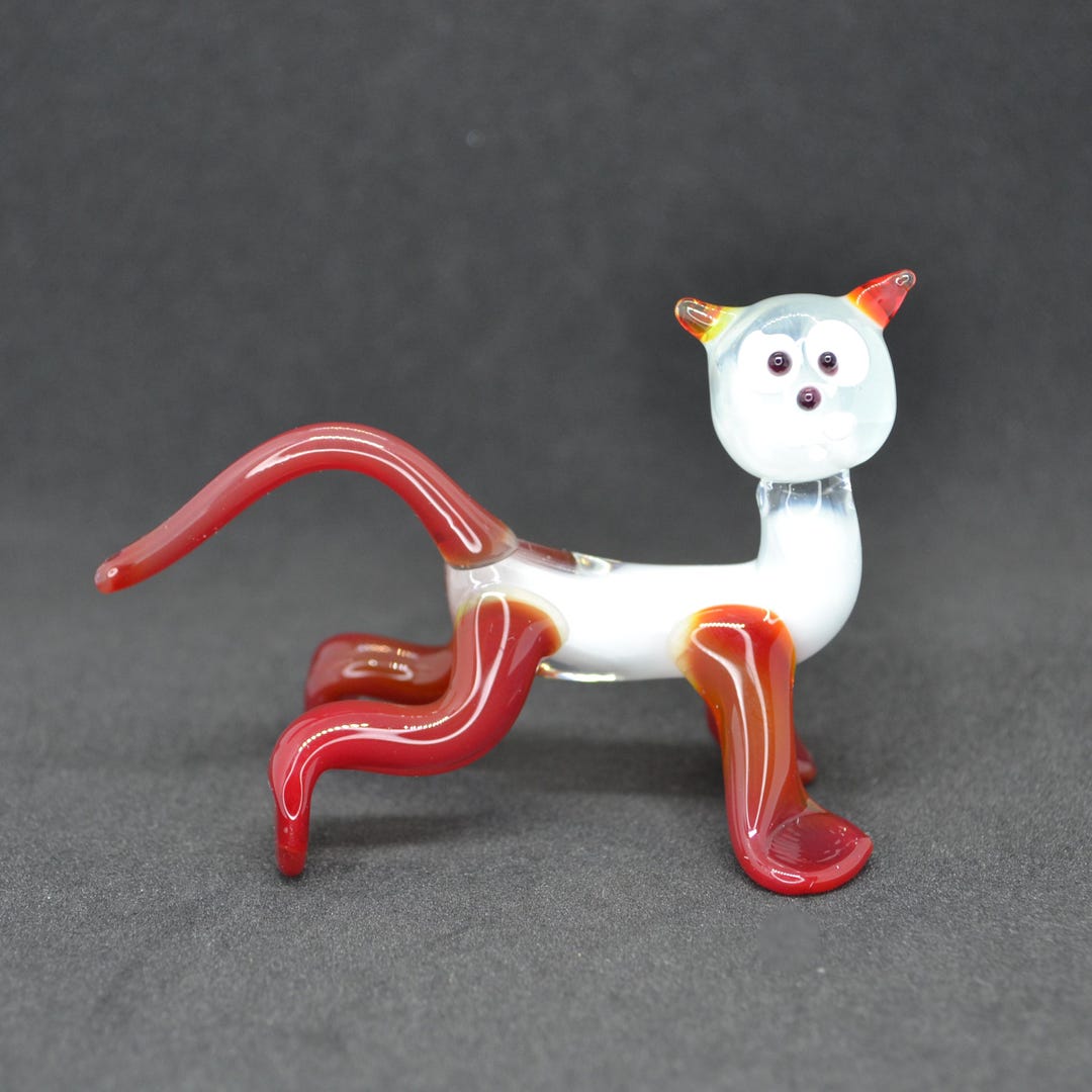 White Glass Cat Figurine - Murano Glass Cat - Blown Glass Kitten ...