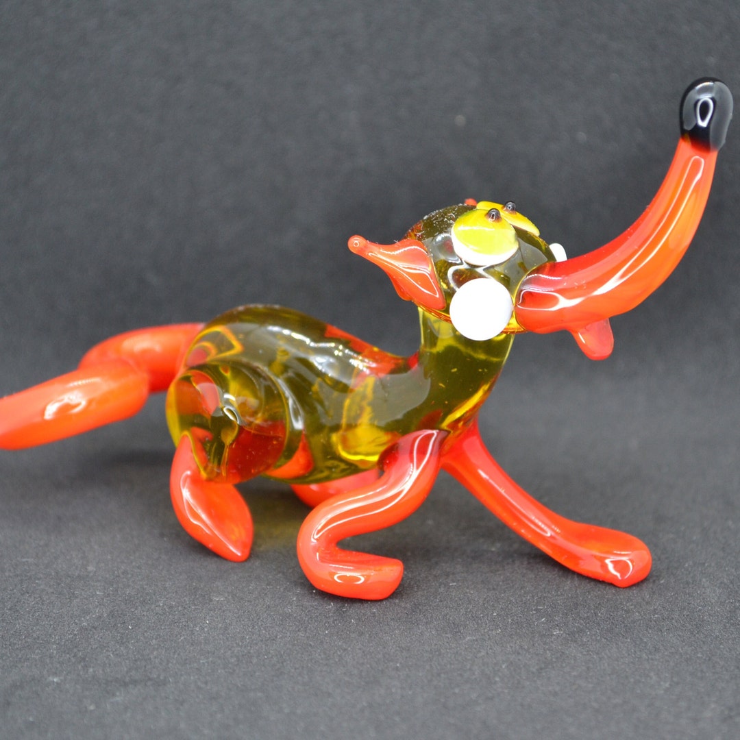 Blown Glass Fox Figurine - Yellow Glass Fox Sculpture - Collectible ...