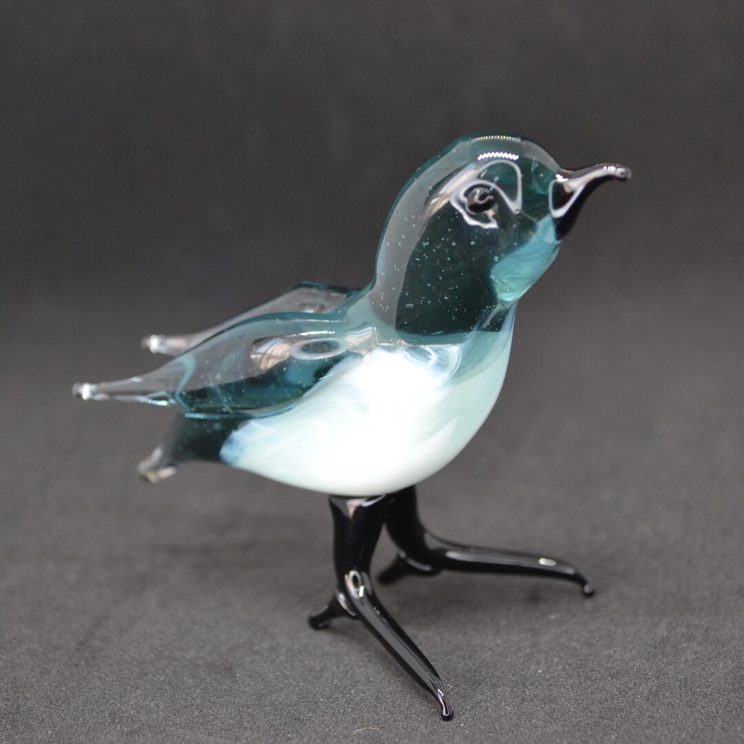 Blue Glass Bird Figurine - Small Bird Paperweight Statue - Glass Bird ...