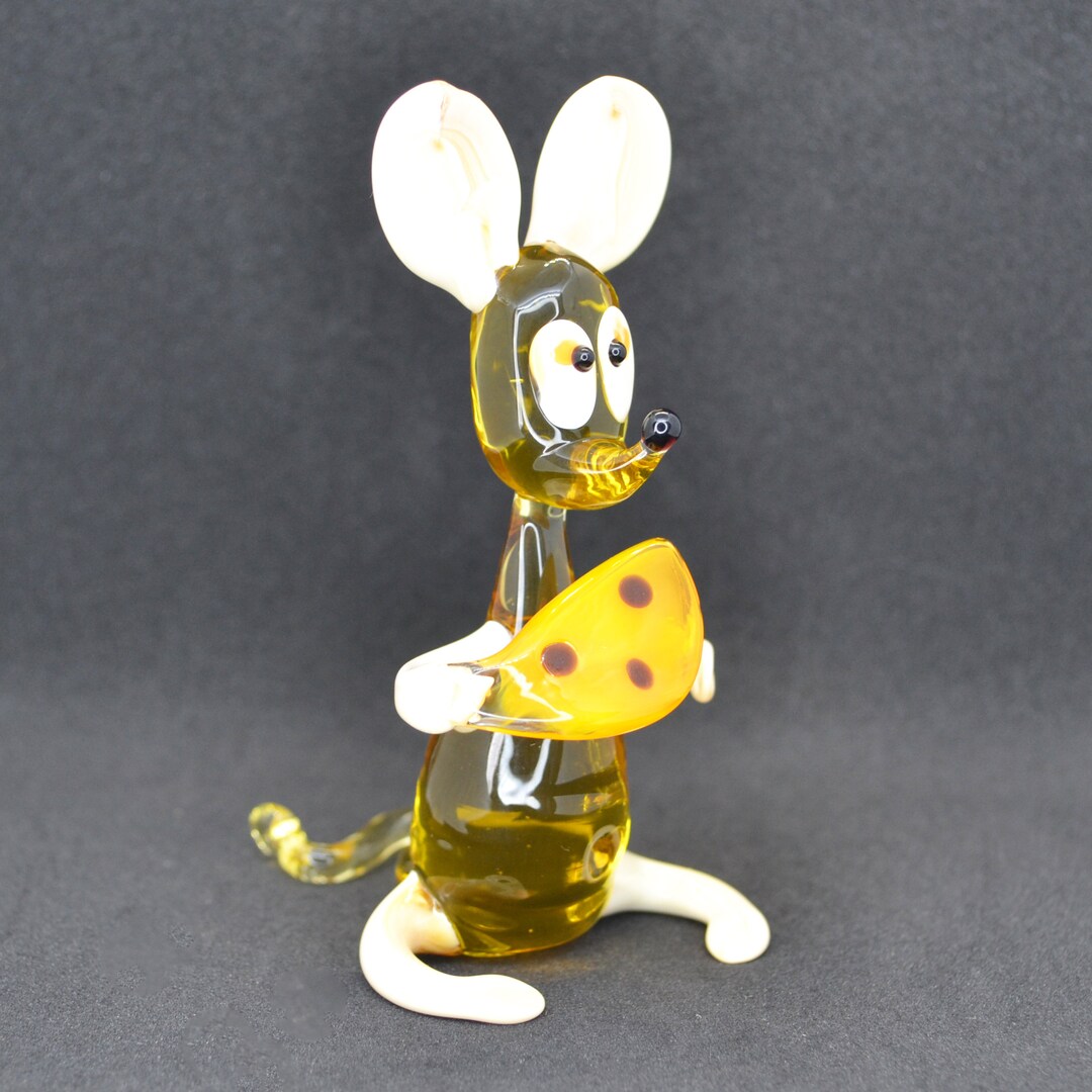 Glass Mouse With Cheese Figurine - Glass Animal Sculpture - Decorative ...