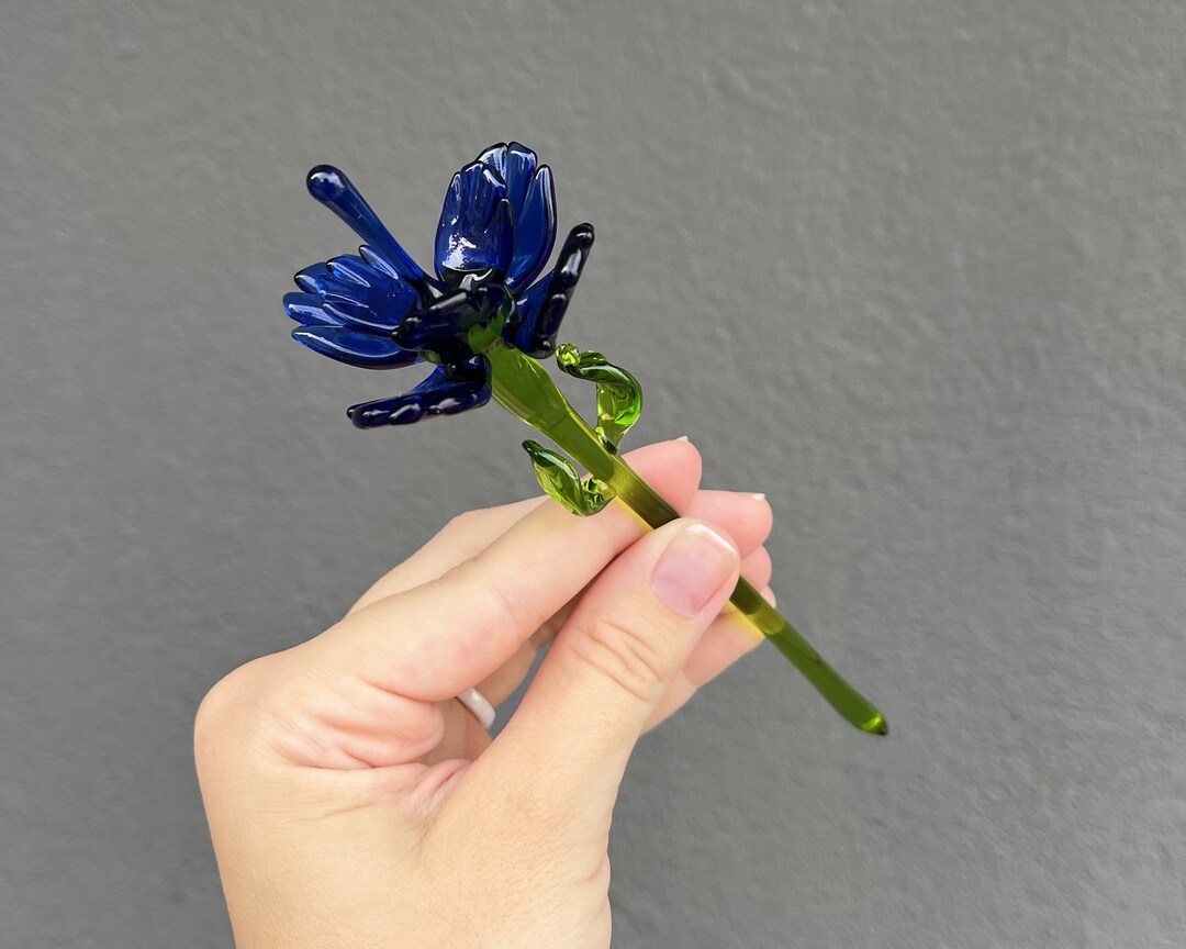 Glass Flower Figurine for Vase -long Stem Glass Flower Statue - Blown ...
