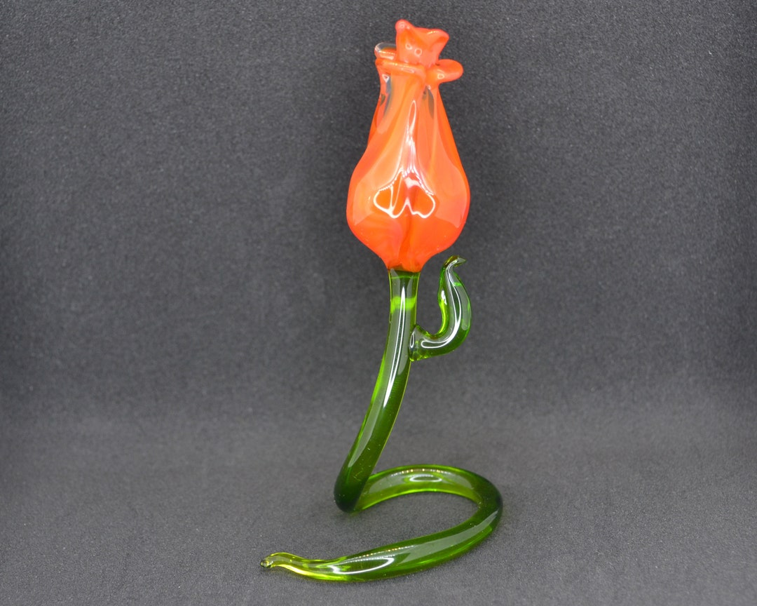 Orange Glass Rose Flower Figurine - Collectible Glass Rose Decoration ...