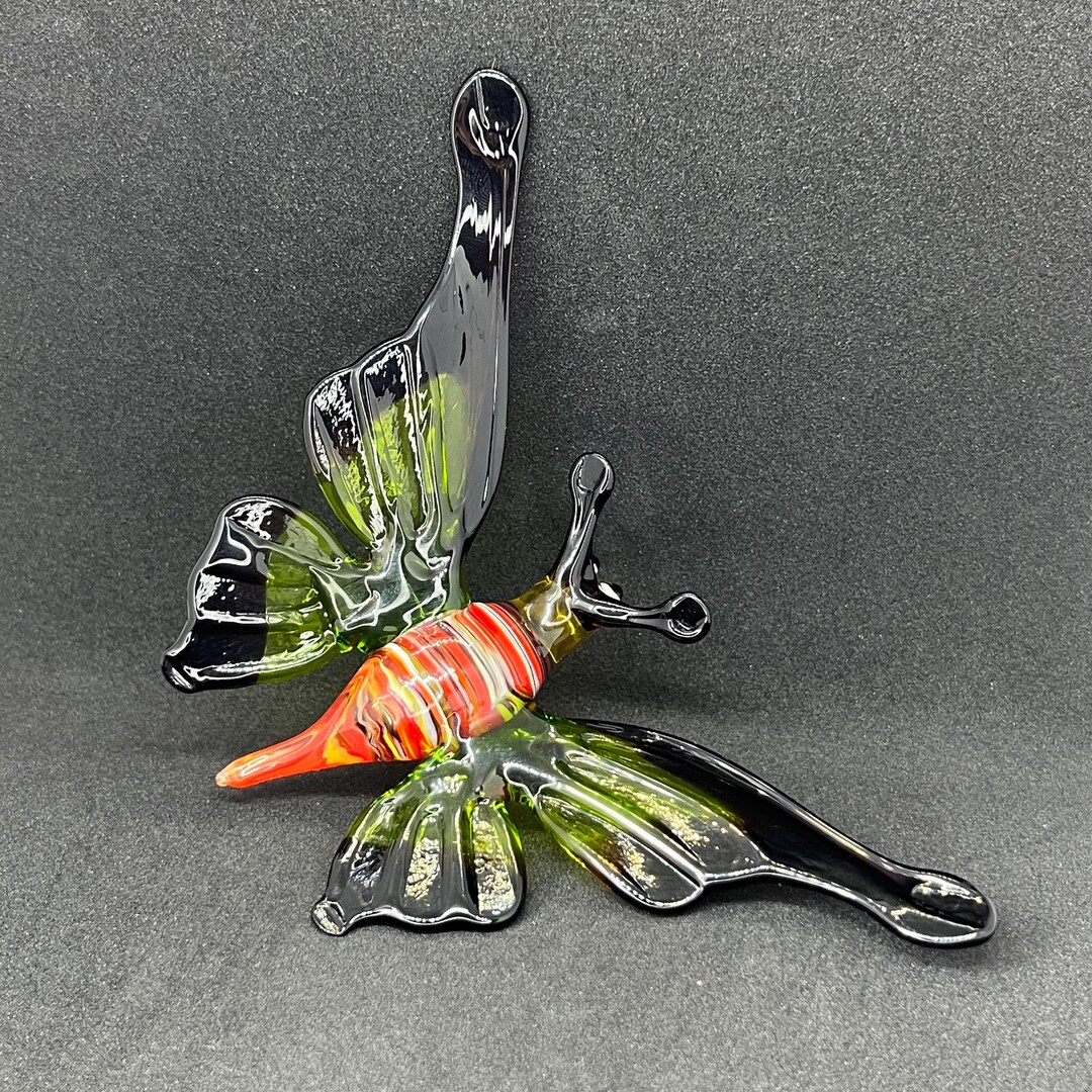 Green Glass Butterfly Figurine – Handmade Blown Glass Butterfly ...