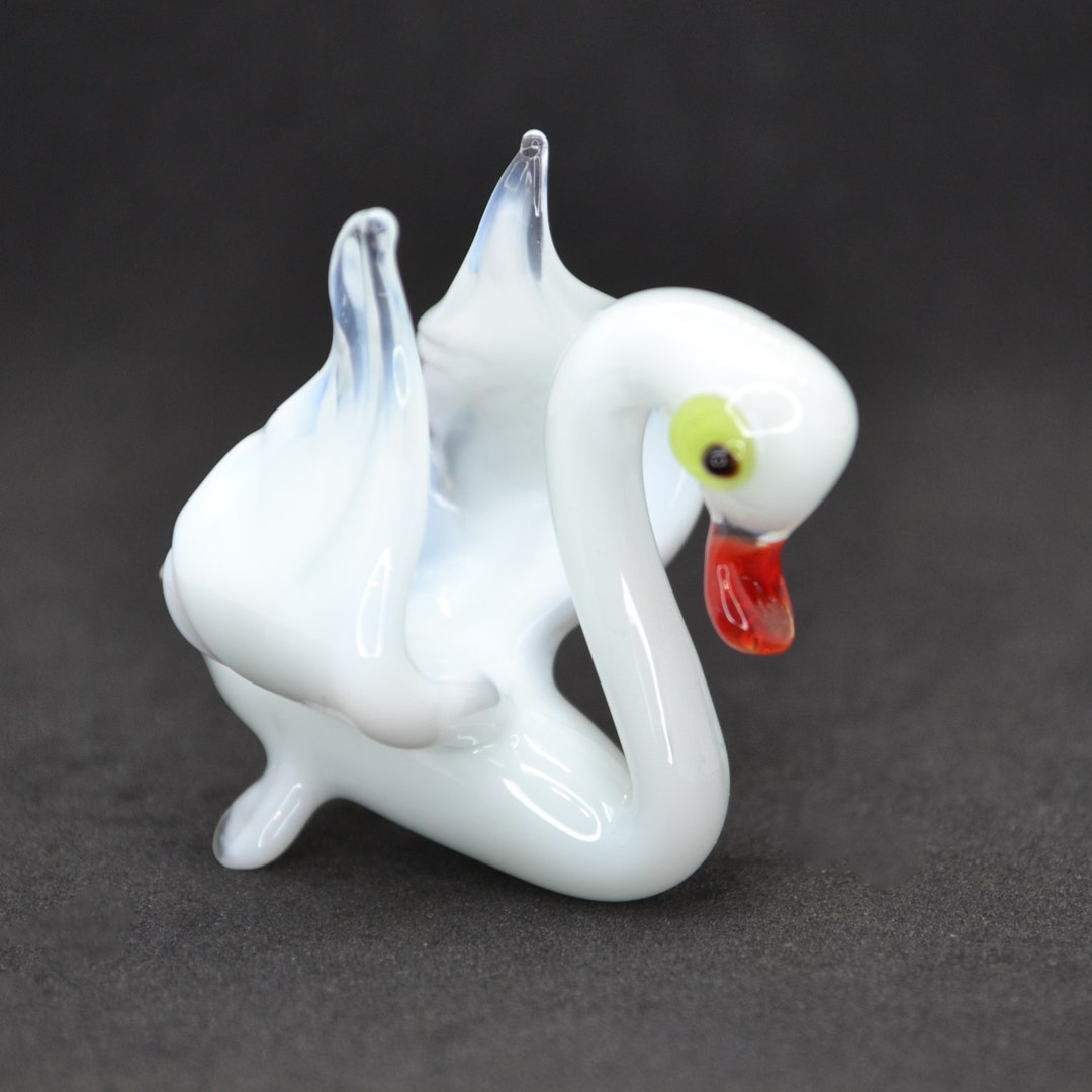 White Glass Swan Figurine - Swan Lover Gifts - Blown Glass Swan ...