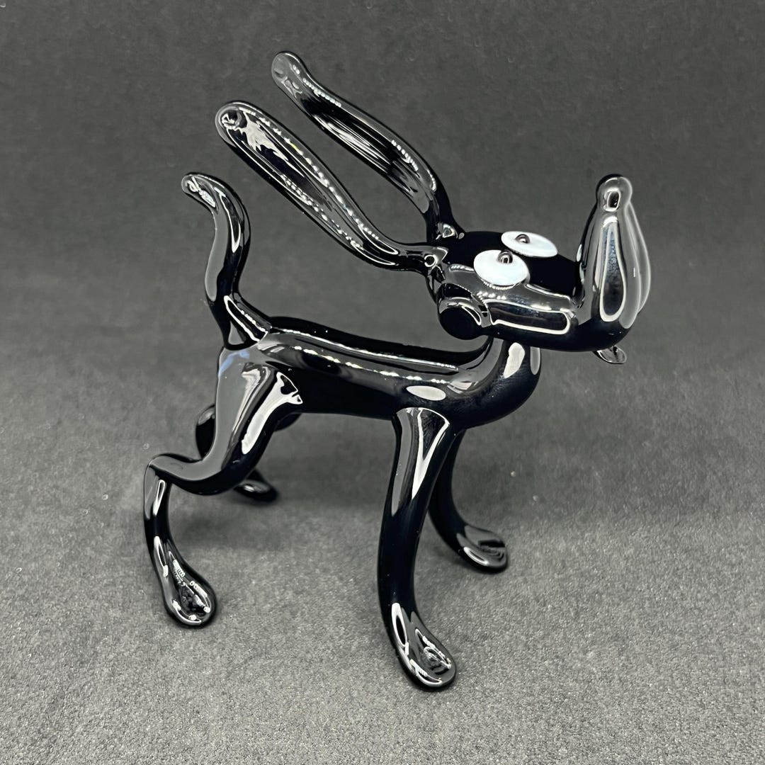 Black Glass Dog Figurine - Small Glass Dog Sculpture - Decorative Glass ...