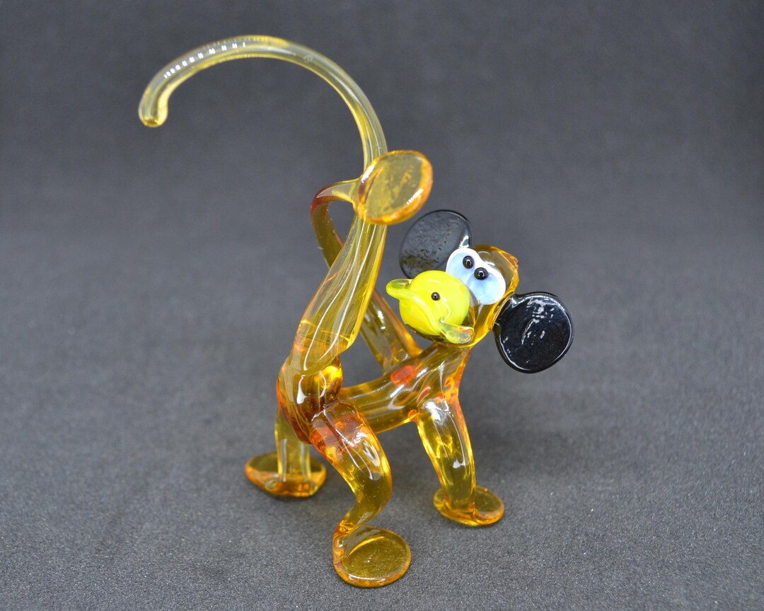 Blown Glass Monkey Figurine: Yellow Sculpture Decoration - Etsy
