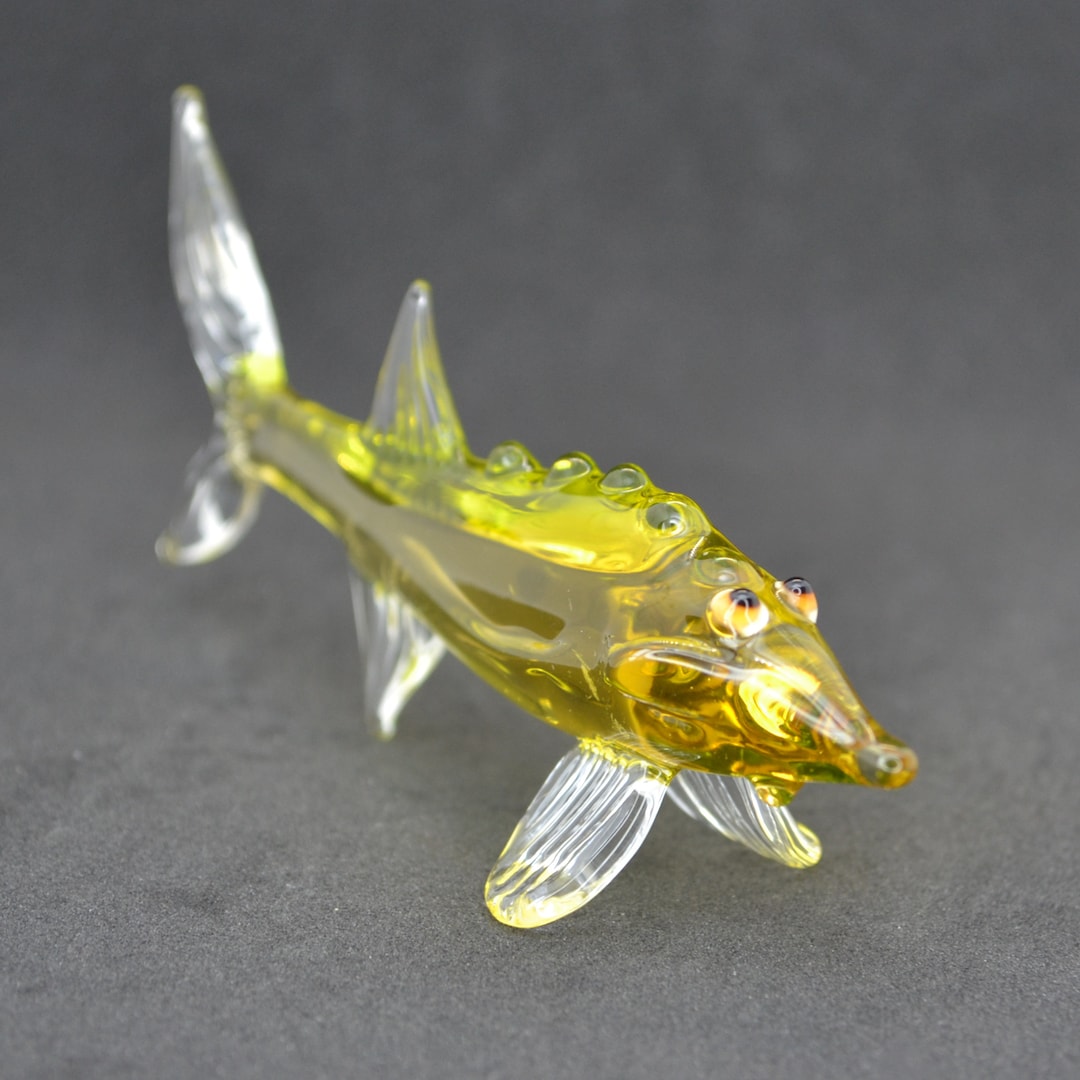 Glass Sturgeon Fish Figurine - Glass Fish Sculpture - Decorative ...
