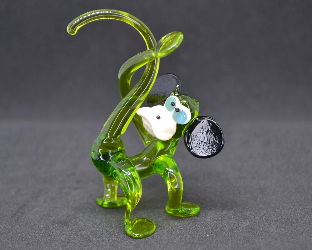 Glass Monkey Sculpture - Green Glass Monkey Figurine - Decorative Blown ...