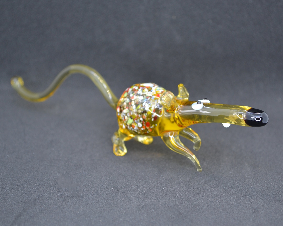 Glass Rat Home Decor Statue Collectible Glass Rat Ornament Yellow Glass ...