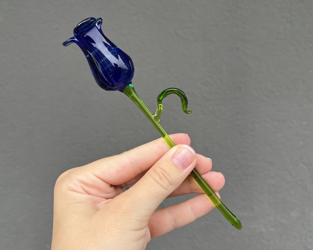 Blue Glass Rose for Vase Glass Rose Anniversary Decor Glass Rose Flower ...