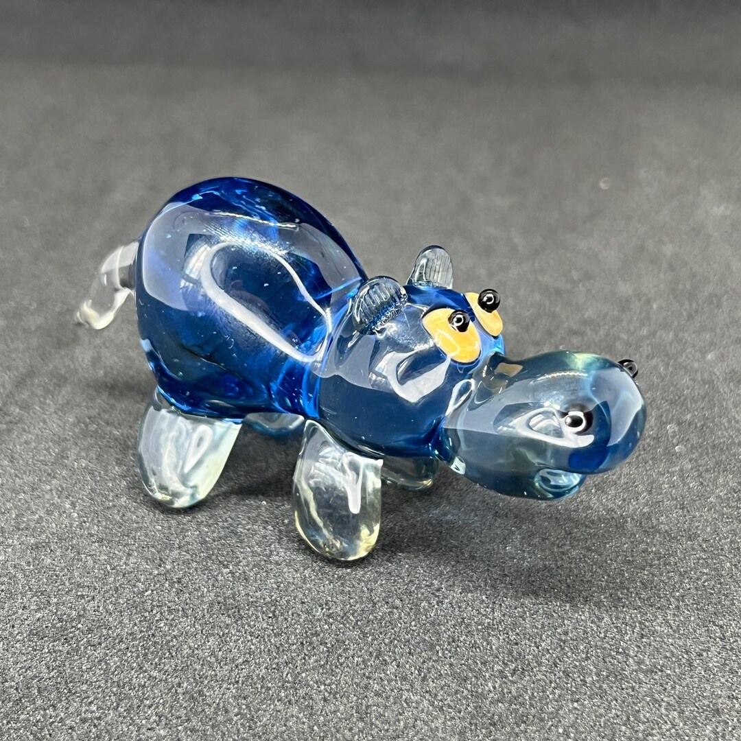 Blue Glass Hippopotamus Figure - Art Glass Hippopotamus Figurine ...