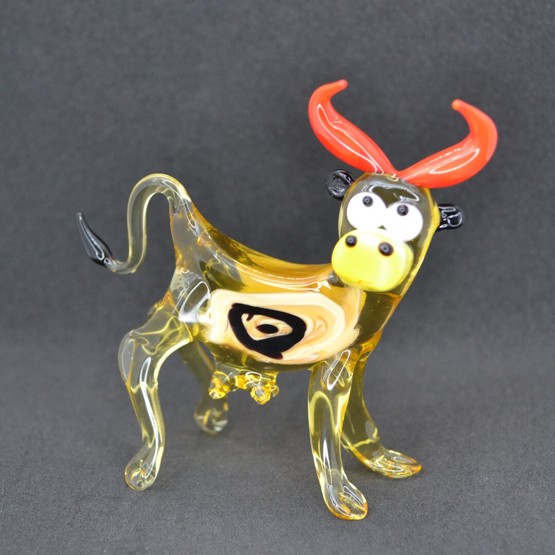Glass Cow Sculpture Blown Glass Cow Figurine Collectible Glass Cow ...