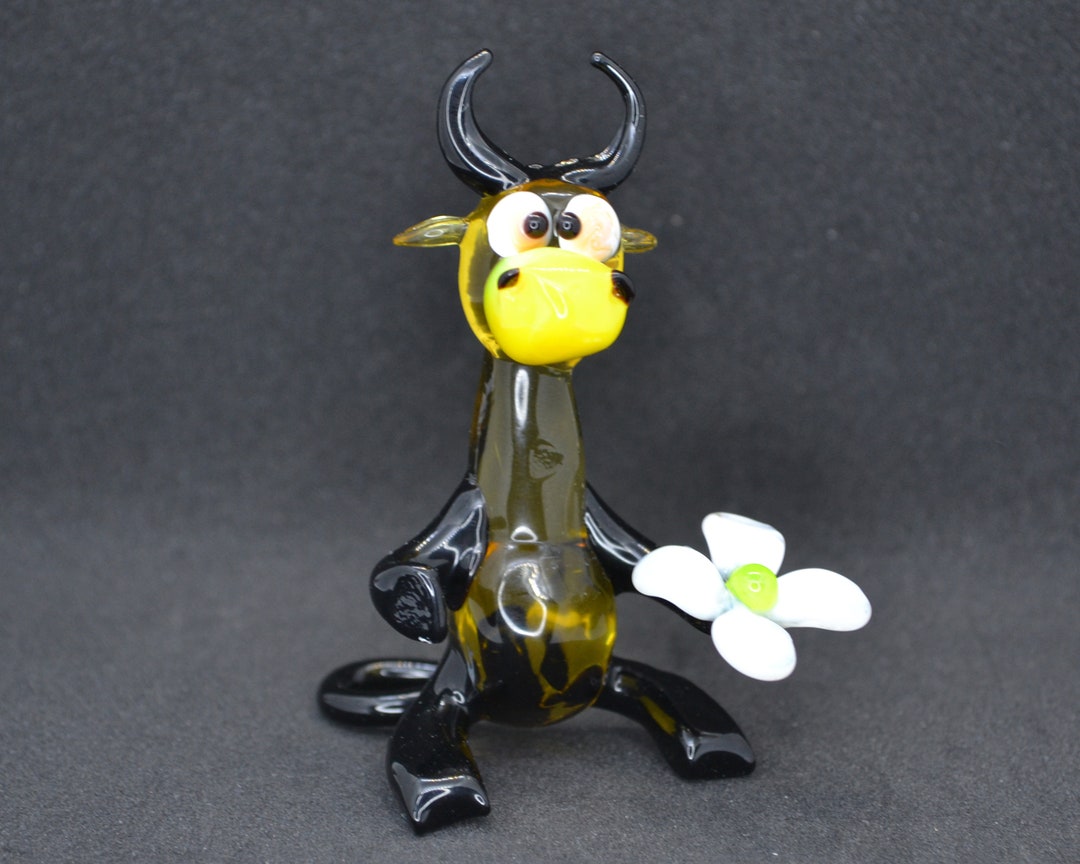 Glass Cow Figurine Blown Glass Cow Sculpture Collectible Cow Statue ...
