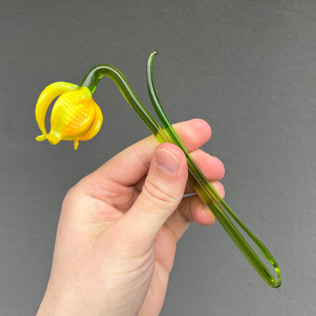Yellow Glass Bell Flower – Blown Glass Bell Flower Ornament – Handmade ...