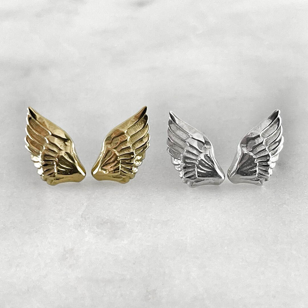 Wing Studs, Wing Earrings, Tiny Wing Studs, Angel Wing Earrings, Silver ...