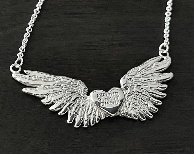 Wing Heart Necklace, Sterling Silver, Angel Wing Heart Necklace - Etsy
